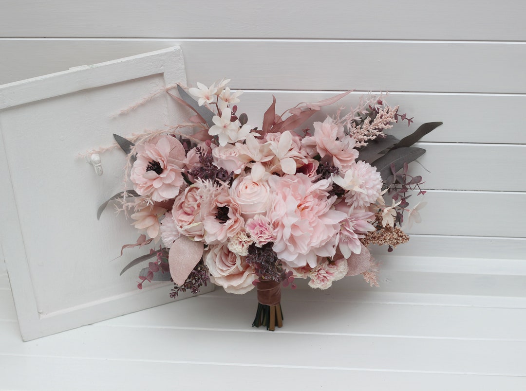 Dusty Pink Blush Pink Flowers Bridal Bouquet Faux Bouquet Bridesmaid ...