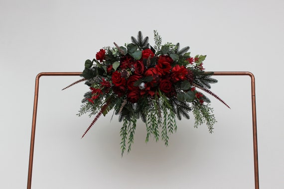 Winter Pine Arch Flowers Red Protea Arrangement Faux Cones - Etsy