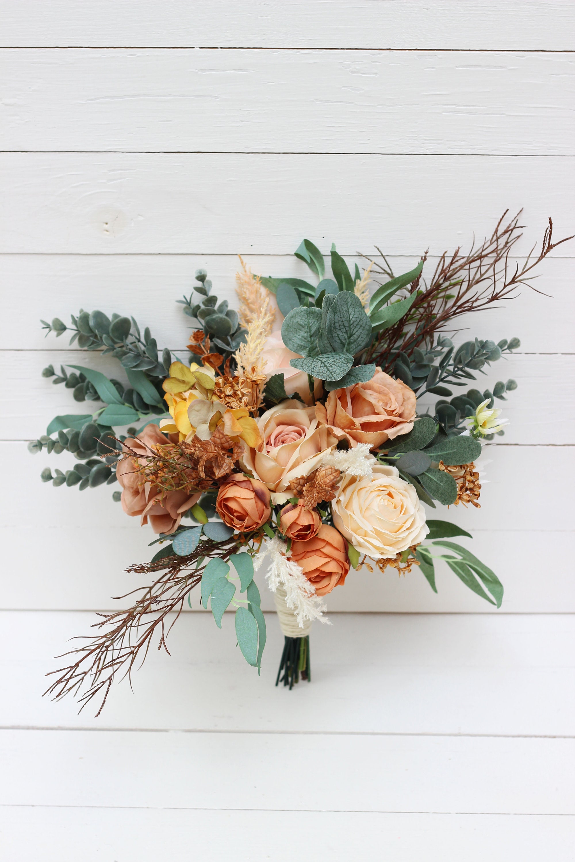 Bridesmaid boho bouquet Orange rust peach flowers Bridal | Etsy