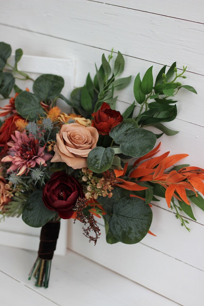Boho Bouquet Rust Terracotta Burgundy Brown Flowers Bridal Bouquet Faux ...