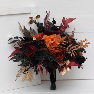 Burgundy Black Gold Rust Flowers Fall Bridal Bouquet Faux Bouquet Fall ...