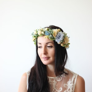 Sky Blue Cream Flower Crown Greenery Hair Wreath Romantic - Etsy