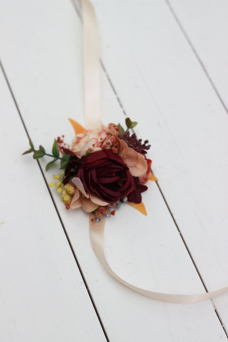 Fall Wedding Rust Orange Burgundy Corsage Fiance Boutonniere Wedding ...