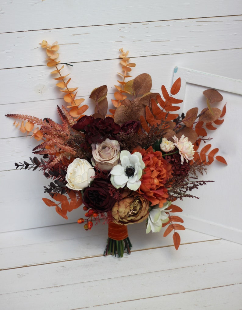 Rust burgundy flowers Bridal bouquet Faux bouquet Fall wedding | Etsy