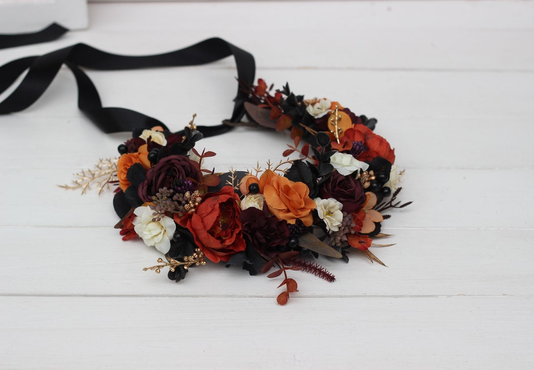 Flower Crown Rust Ivory Burgundy Purple Black Gold Flower Crown Fall ...