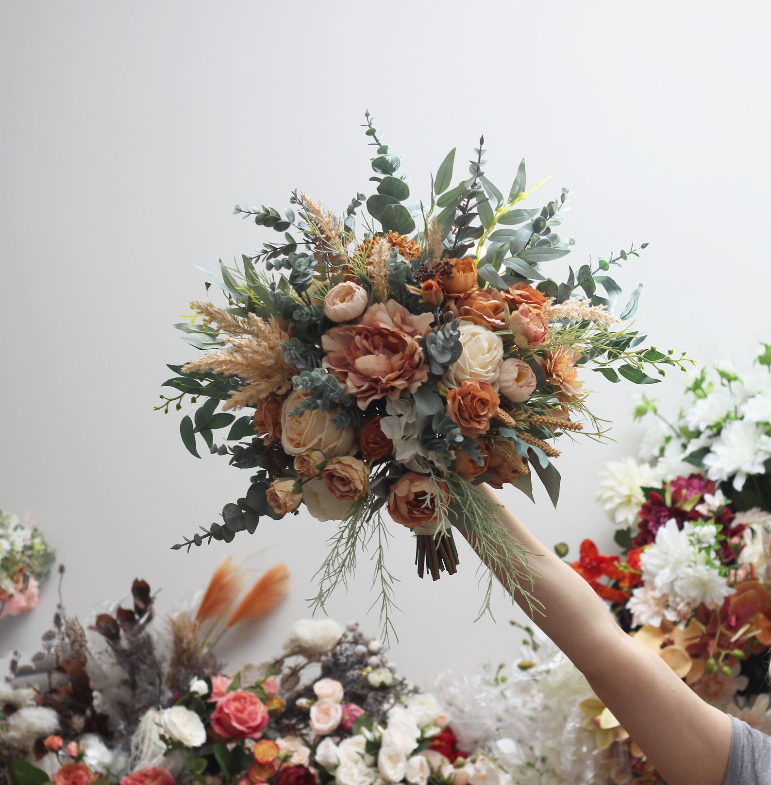 Boho Bouquet Orange Rust Peach Flowers Bridal Bouquet Faux - Etsy