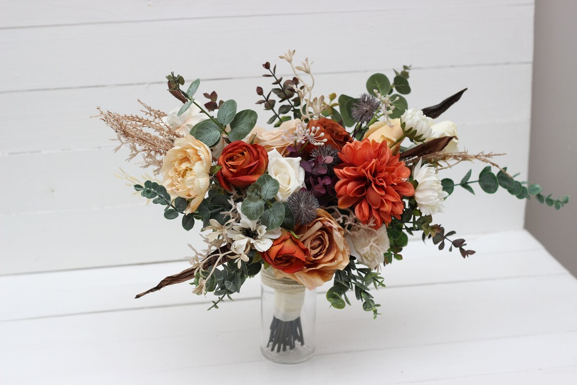 Bridal Bouquet Boho Wedding Rust Orange Cream Bouquet Bridal - Etsy