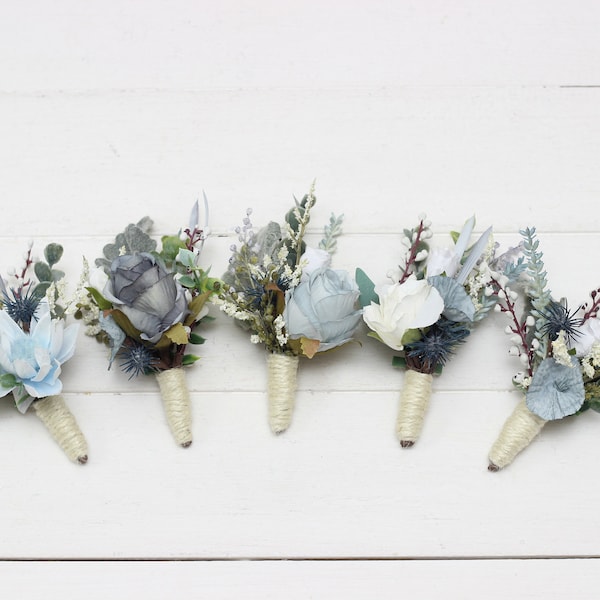 Dusty Blue Wedding Boutineers - Etsy