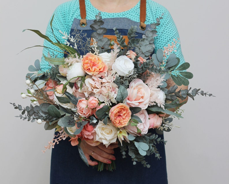Boho Bouquet Blush Pink White Peach Flowers Bridal Bouquet Faux Bouquet ...