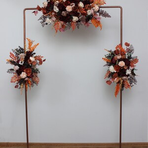 Set of 3 Rust Burgundy Burnt Orange Rust Ivory Flower Arch Arrangement ...