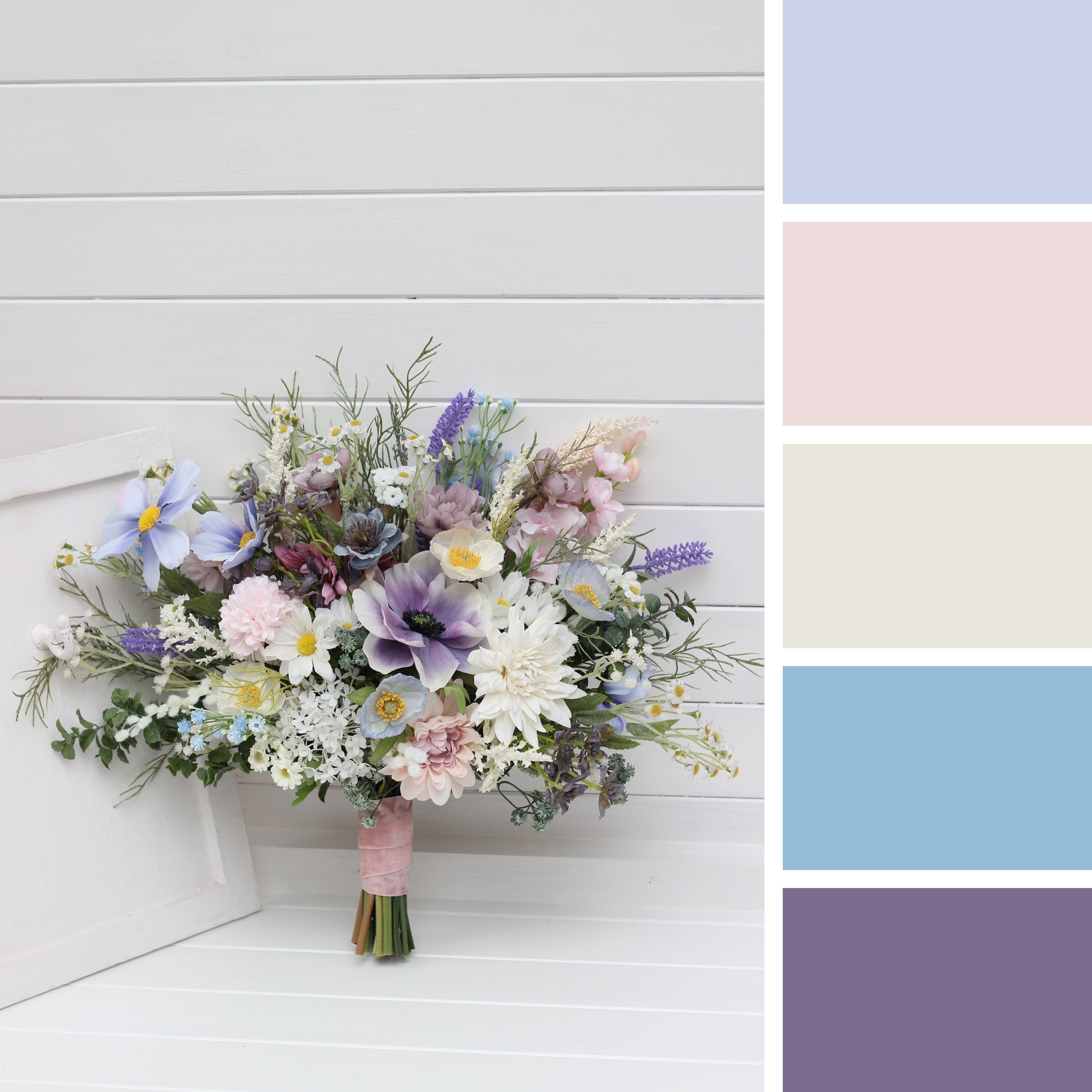 Spring Summer Wedding Lilac Ivory Blush Pink Bridal Bouquet Faux Blooms ...