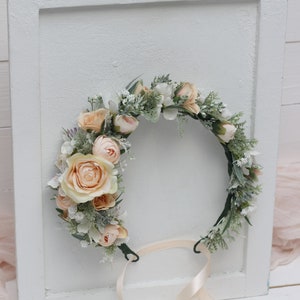 Ivory Peach Flower Crown Floral Headband Bridal Headpiece - Etsy