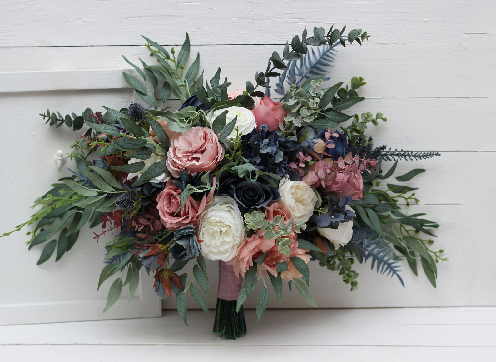 Set of 3 Dusty Rose Mauve Navy Blue Flower Arch Arrangement Wedding ...