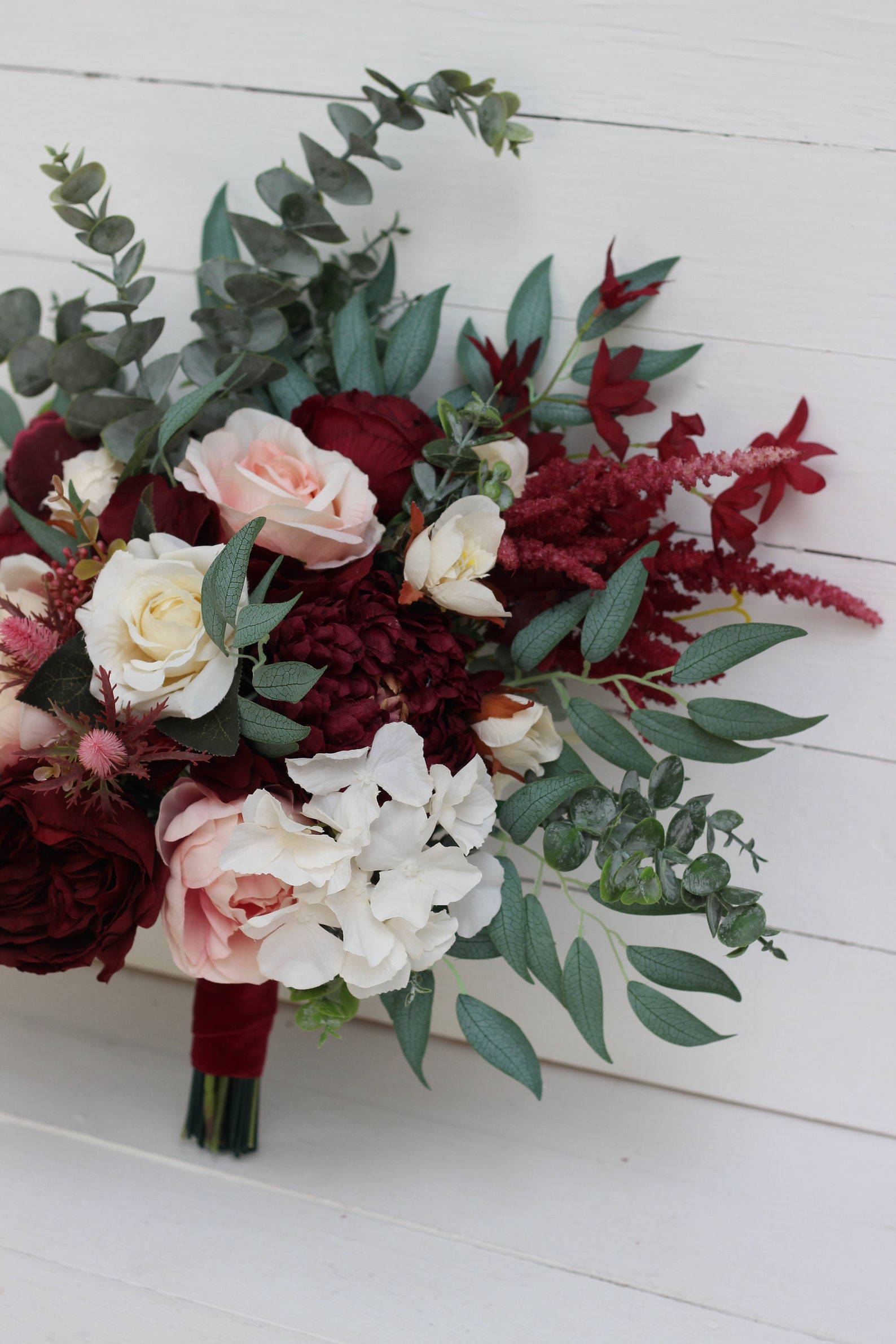 Burgundy Ivory Blush Pink Flowers Bridal Bouquet Faux Bouquet Blue ...