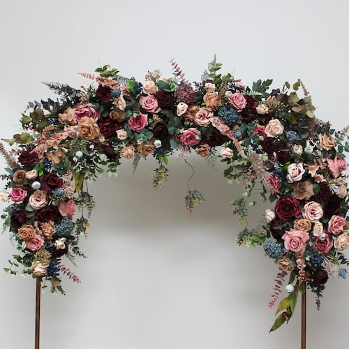 Burgundy Dusty Rose Blue Arch Arrangement Jewel Tones Arch - Etsy
