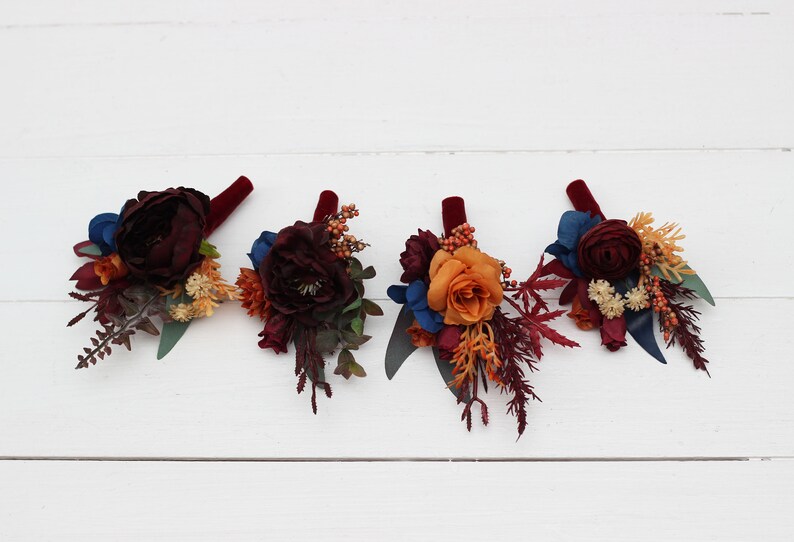 Rust Orange Burgundy Navy Blue Flowers Burgundy Fall Wedding - Etsy
