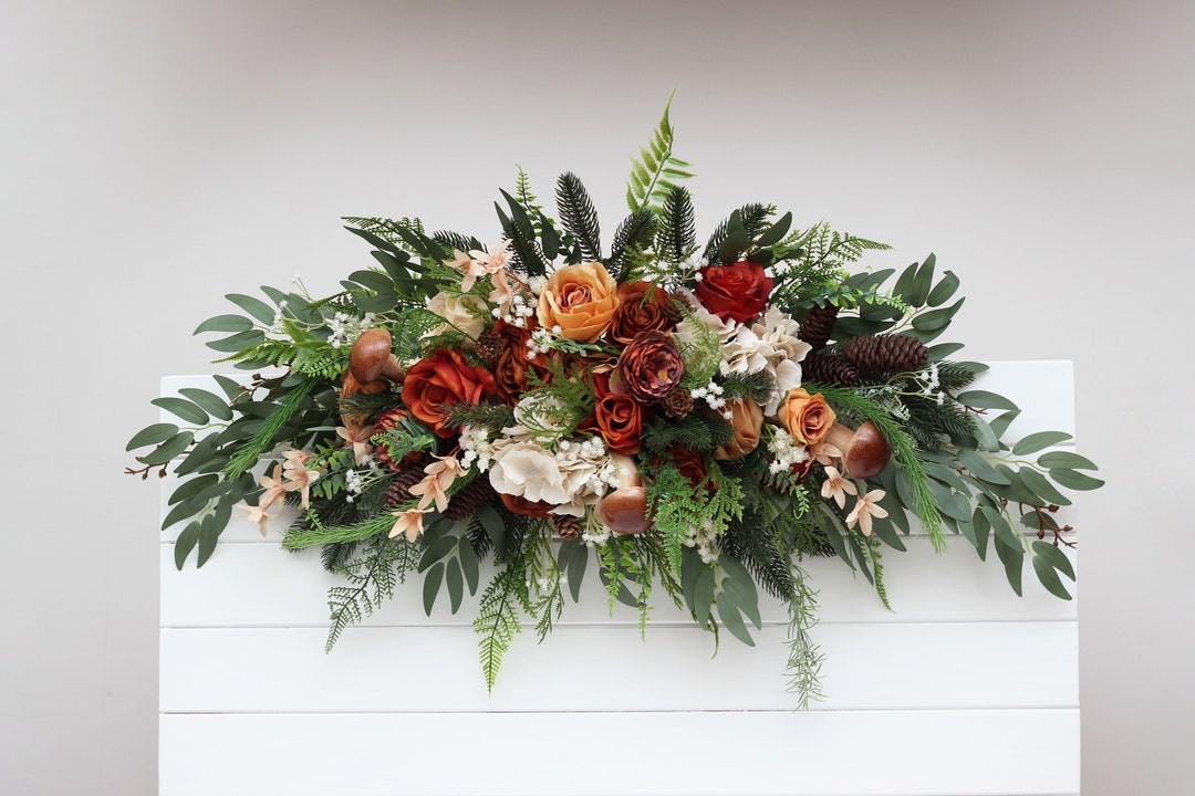 Orange Ivory Rust Arch Arrangement Wedding Arch Flowers Forest Wedding ...