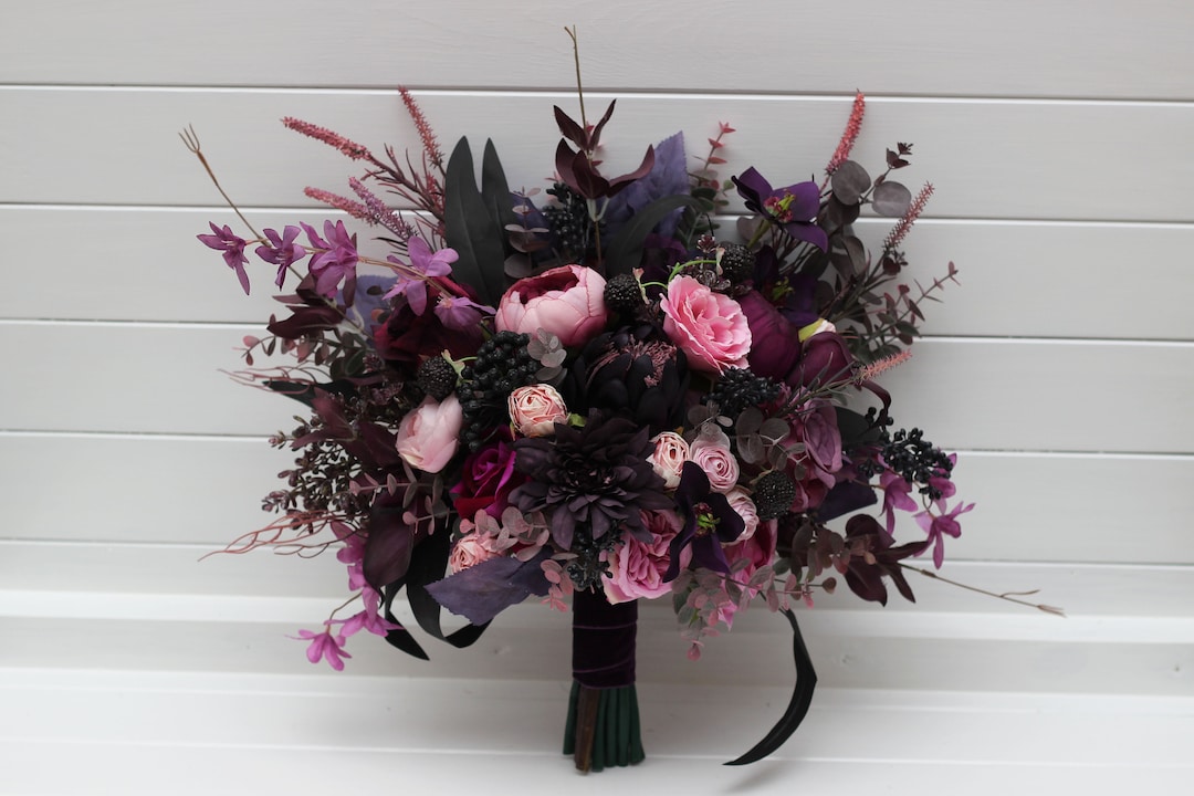 Deep Purple Fuchsia Candy Pink Bouquet Fall Bridal Bouquet Faux Bouquet ...