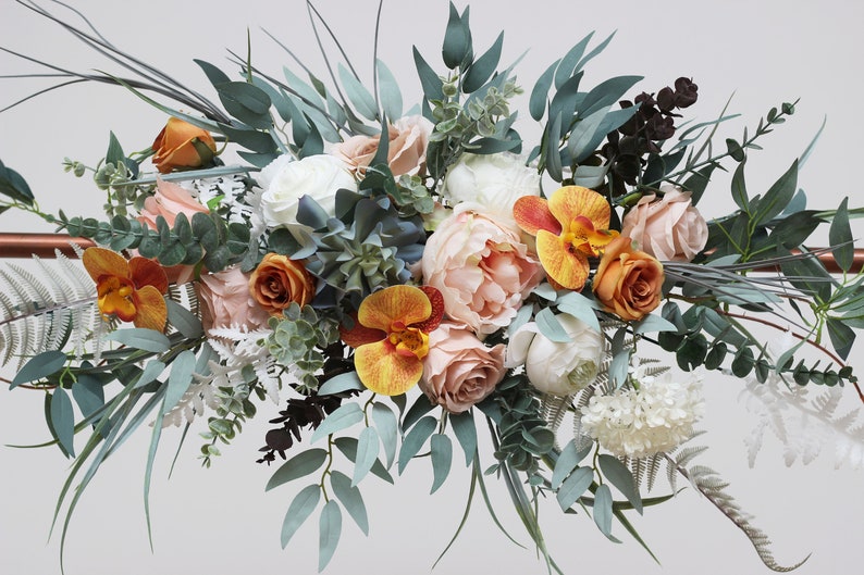 Succulent Boho Rust Beige White Flower Arch Arrangement - Etsy