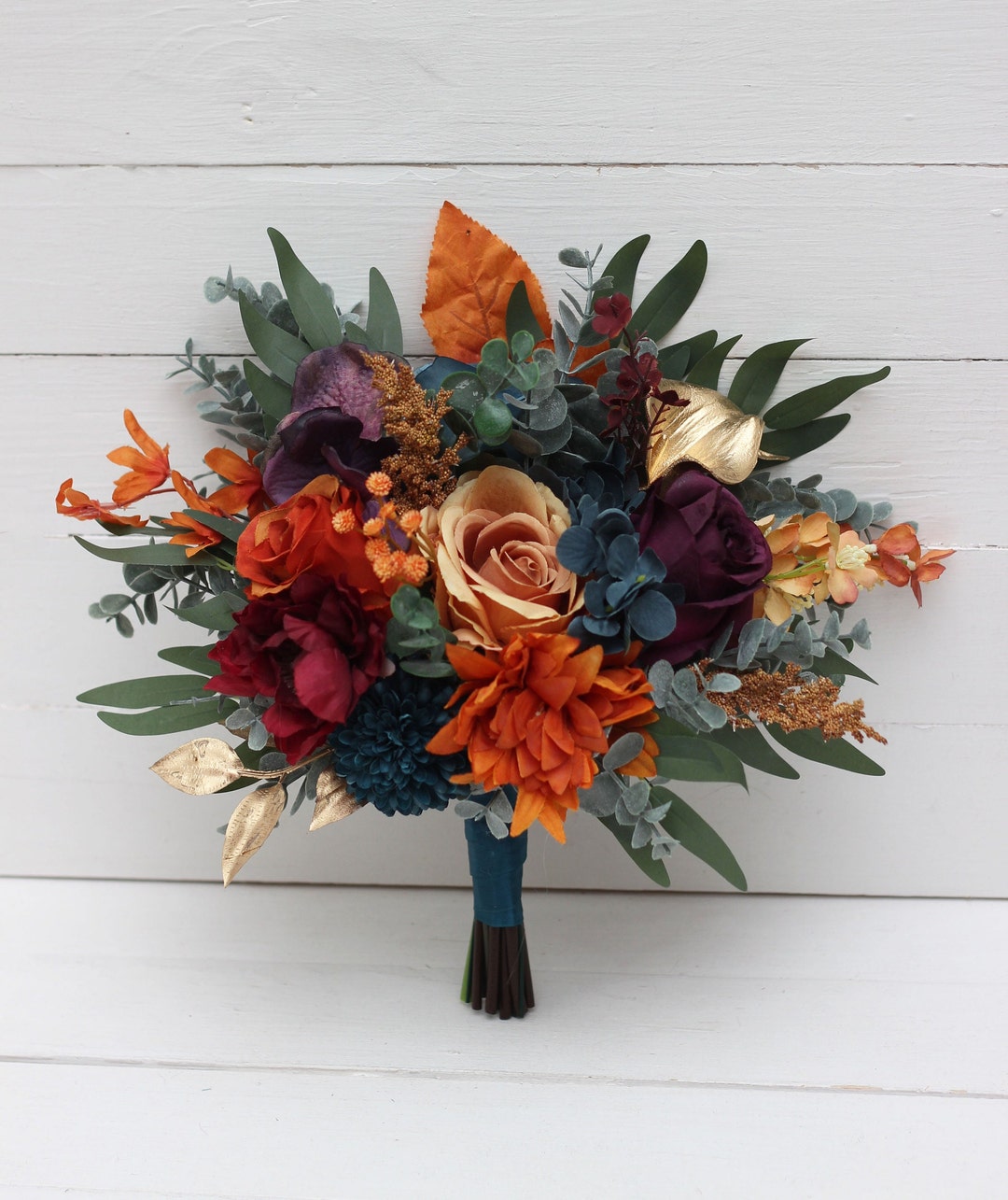 Teal Rust Gold Plum Mustard Bouquet Navy Blue Orange Flowers Bridal ...
