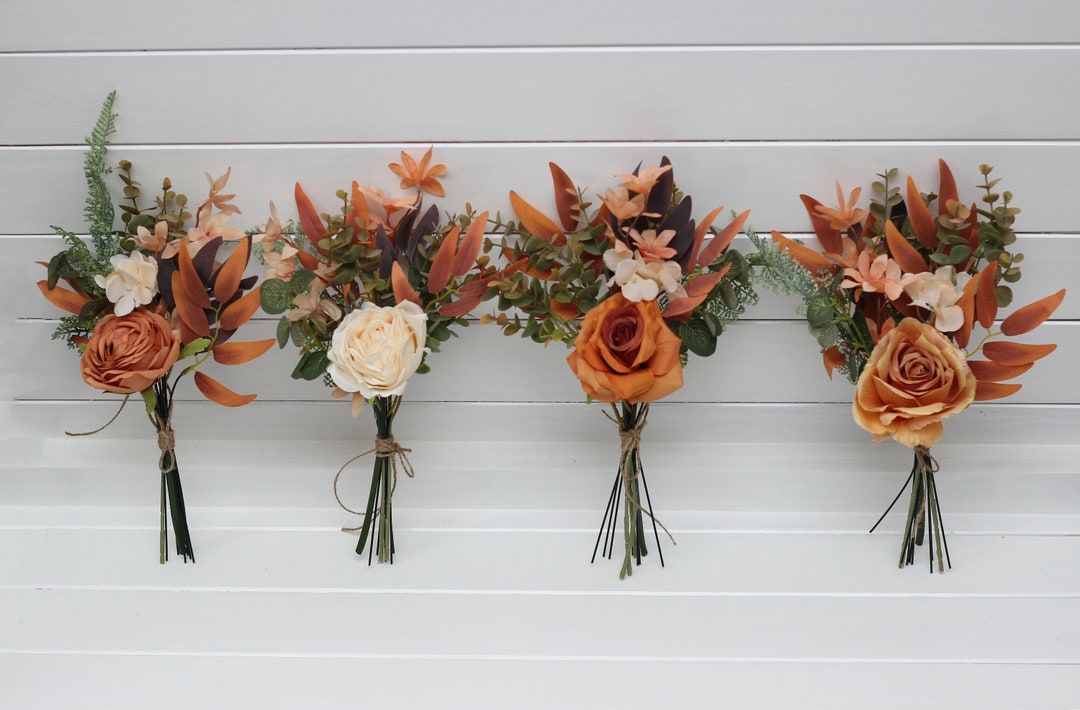 Mini Bouquets for Vases Orange Ivory Rust Terracotta Bouquet Faux ...
