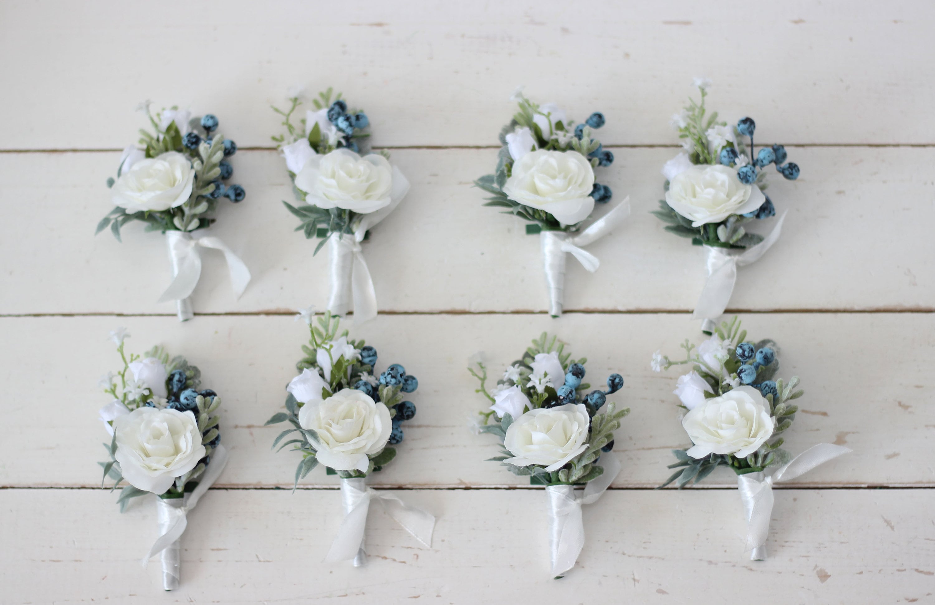 Dusty Blue White Boutonniere Blueberry Wedding Accessories Men's ...