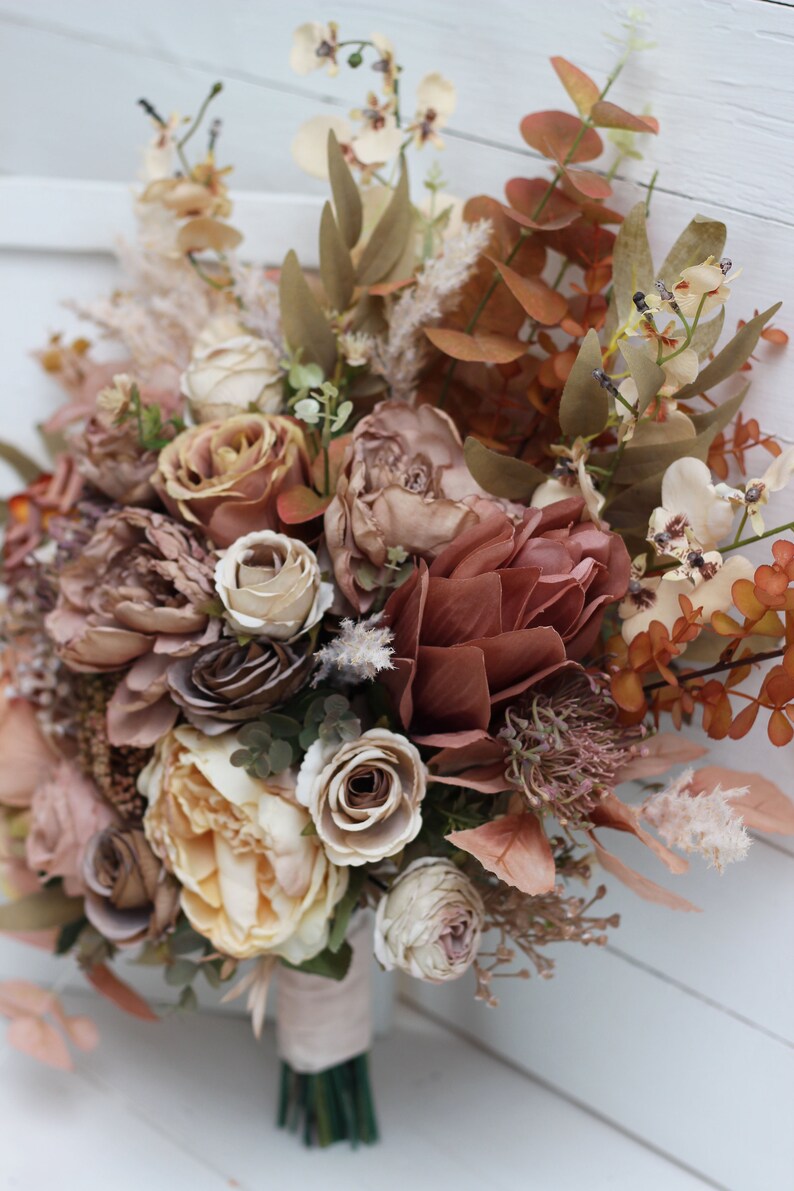 Boho Bouquet Dusty Rose Cinnamon Ivory Flowers Bridal Bouquet - Etsy