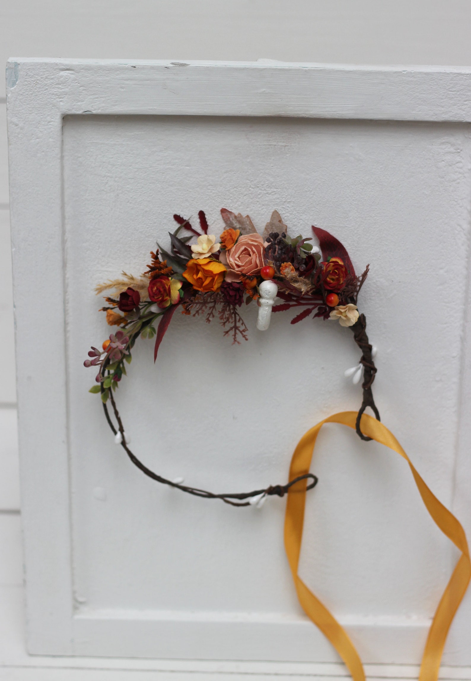 Peach Burgundy Rust Flower Crown Floral Headpiece Flower Girl Crown ...