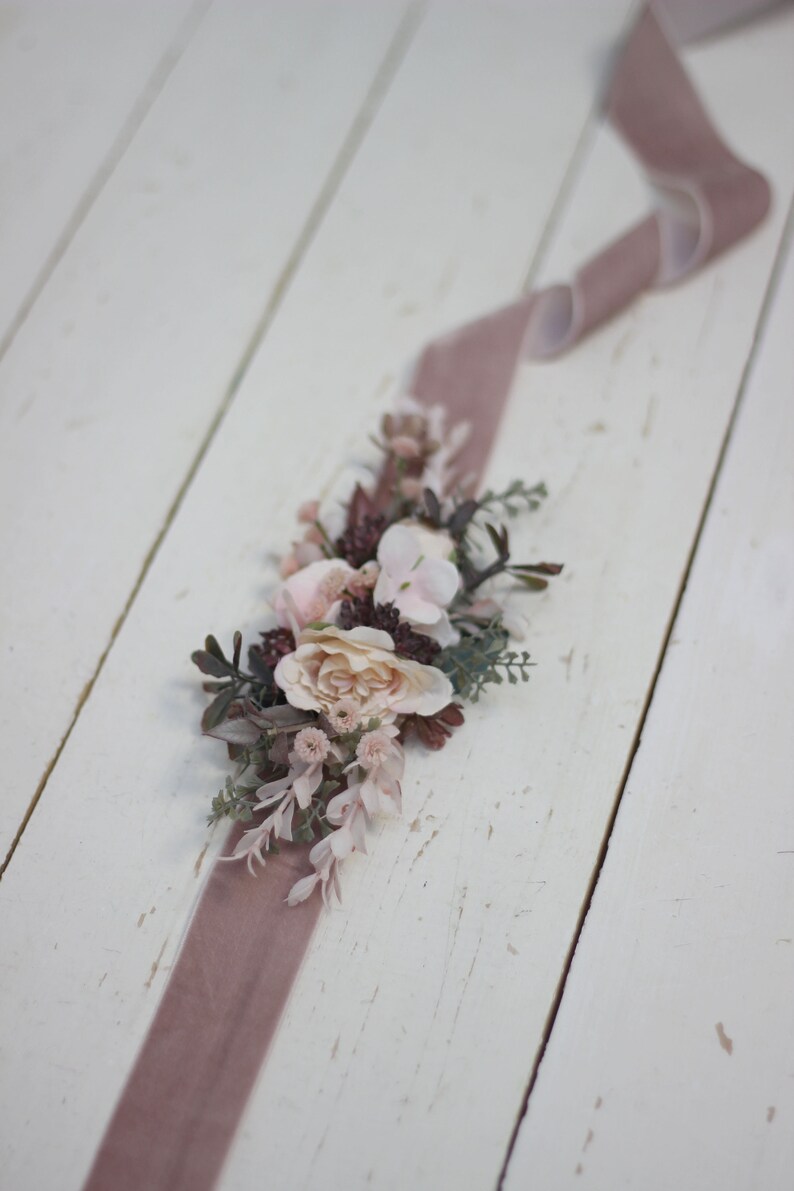 Blush Pink Flower Belt Taupe Wedding Bridal Floral Sash | Etsy