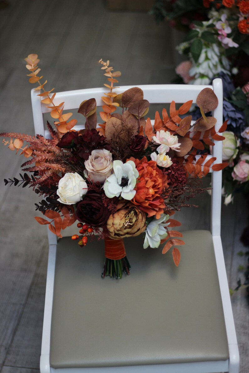 Rust burgundy flowers Bridal bouquet Faux bouquet Fall wedding | Etsy