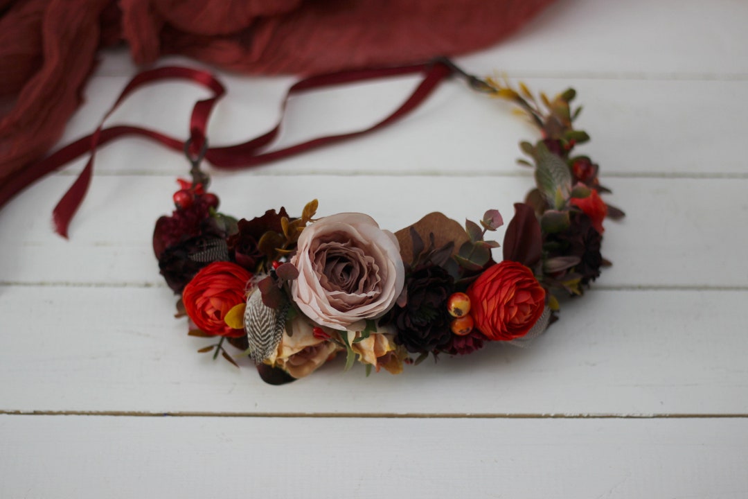 Flower Crown Fall Wedding Floral Headpiece Bridal Flowers - Etsy