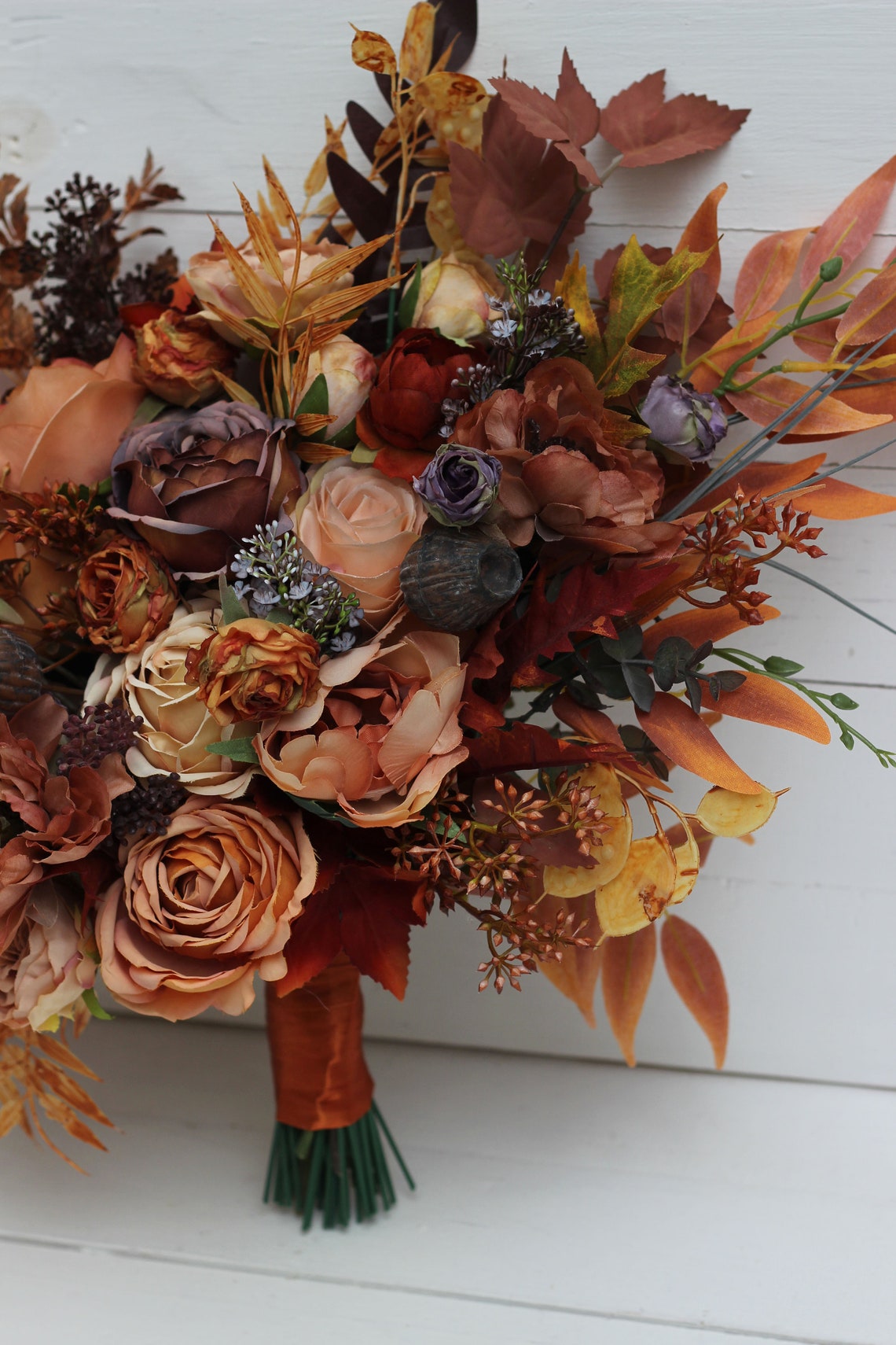 Boho bouquet Rust purple Pale orange flowers Bridal bouquet | Etsy