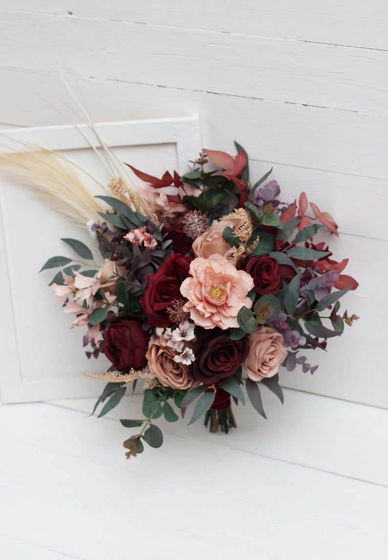 Burgundy Dusty Rose Bouquet Bridal Bouquet Wedding Flowers - Etsy