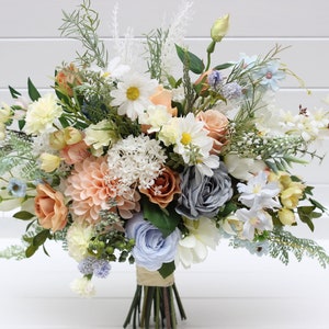 Spring Summer Wedding Ivory Yellow Peach Dusty Blue Flowers Bridal ...