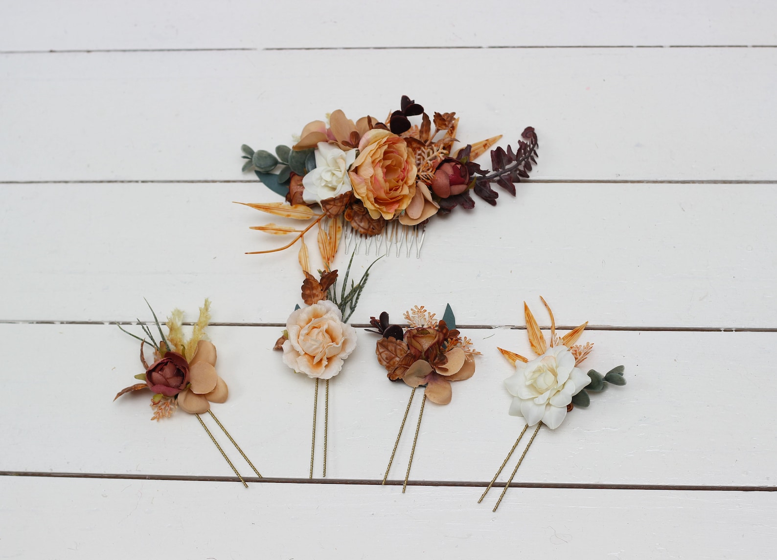 Rust Brown Ivory Flowers Fall Wedding Boho Wedding Set of 4 | Etsy