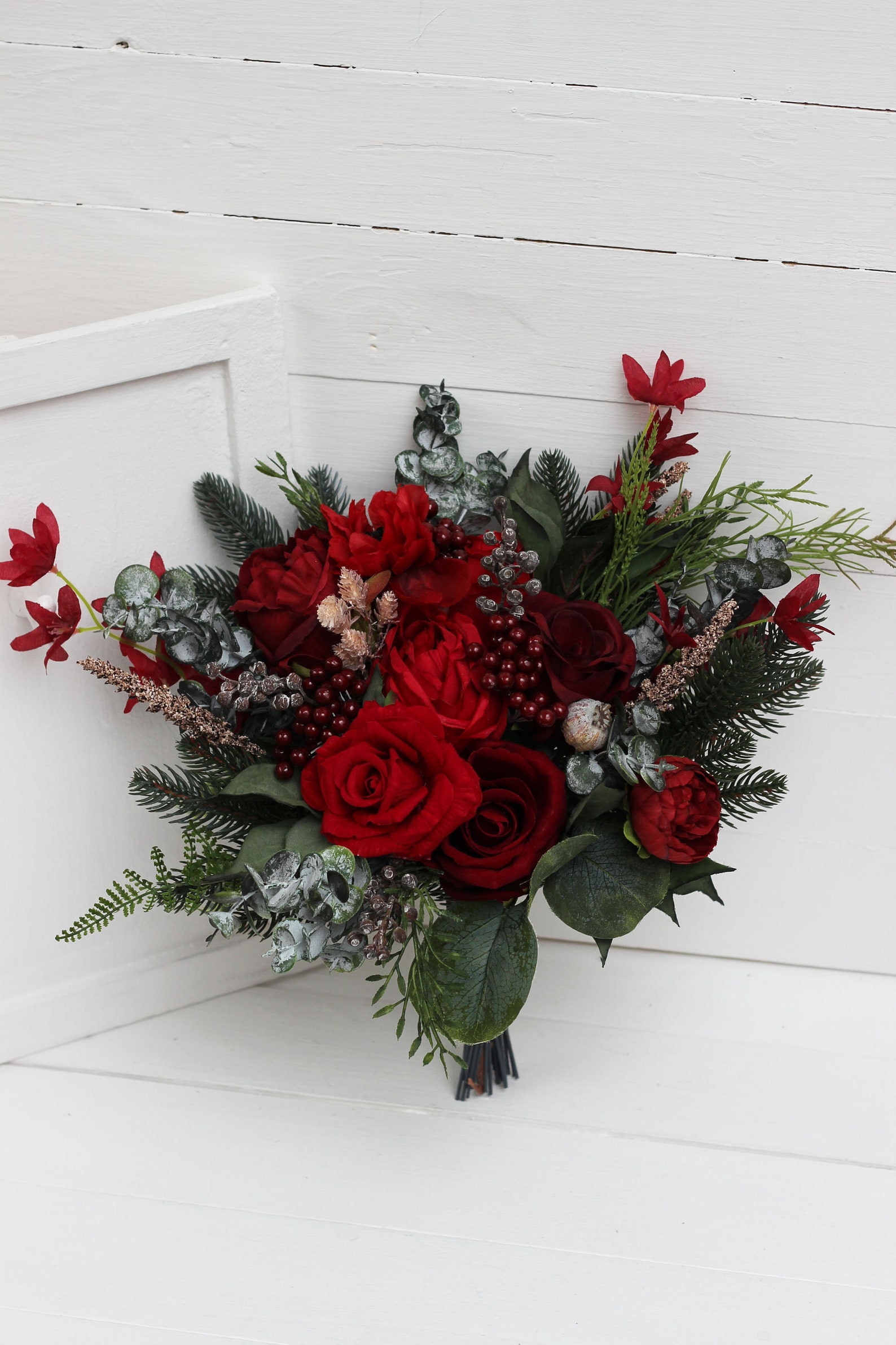 Winter Pine Bouquet Red Protea Bouquet Faux Cones Bouquet - Etsy