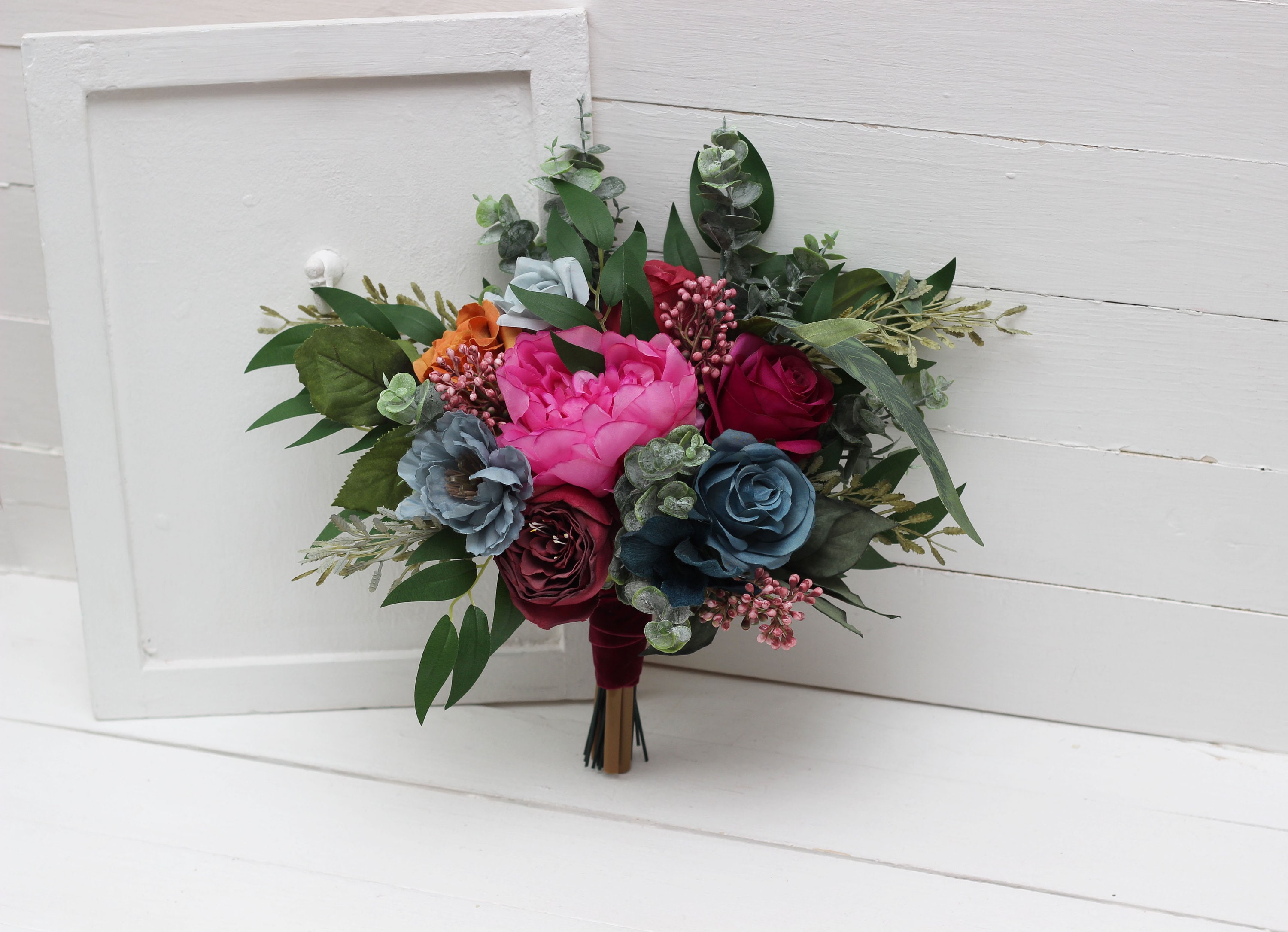 Jewel-tone Wedding Emerald Green Orange Magenta Teal Flowers Bridal ...