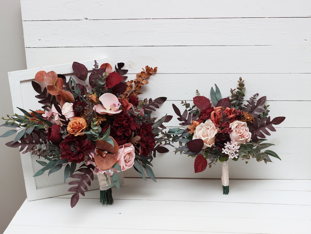 Сinnamon Burgundy Blush Pink Rust Wedding Bouquet Bridal Flowers ...