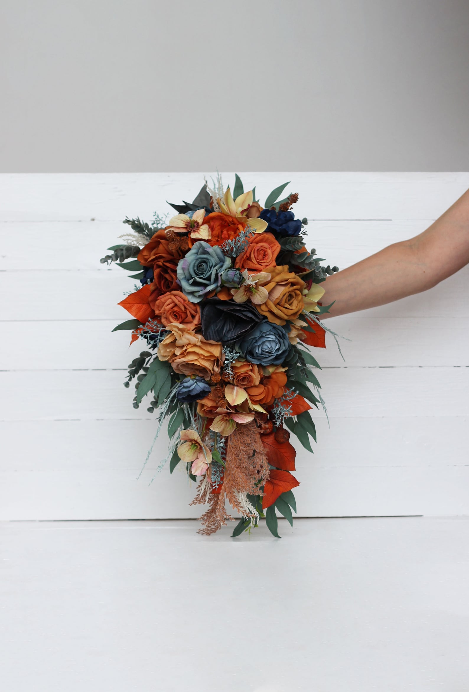 Dark Teal Rust Bouquet Navy Blue Orange Flowers Bridal Bouquet - Etsy
