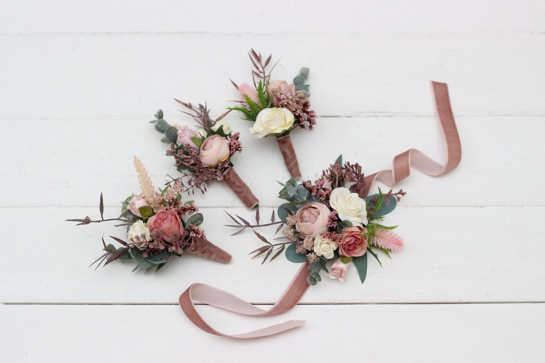 Dusty Rose Cream Blush Pink Flowers Fiance Groom Groomsmen Buttonhole ...