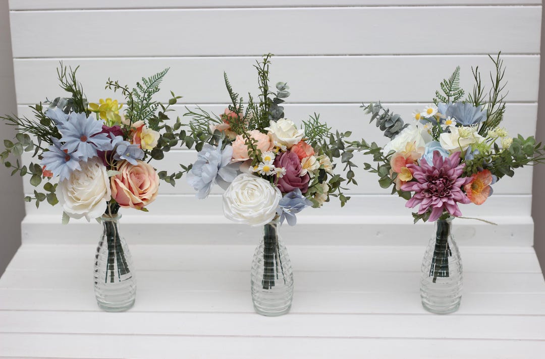 Mini Bouquets for Vases in Dusty Blue, Peach, Lilac and Cream Pastel ...