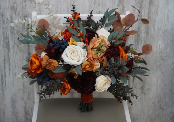 Rust Burgundy Flowers Bridal Bouquet Faux Bouquet Fall Wedding - Etsy