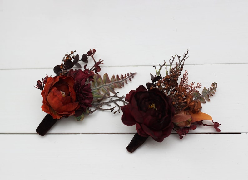 Rust Burgundy Cinnamon Flowers Boutonniere Buttonhole Wedding Flowers ...