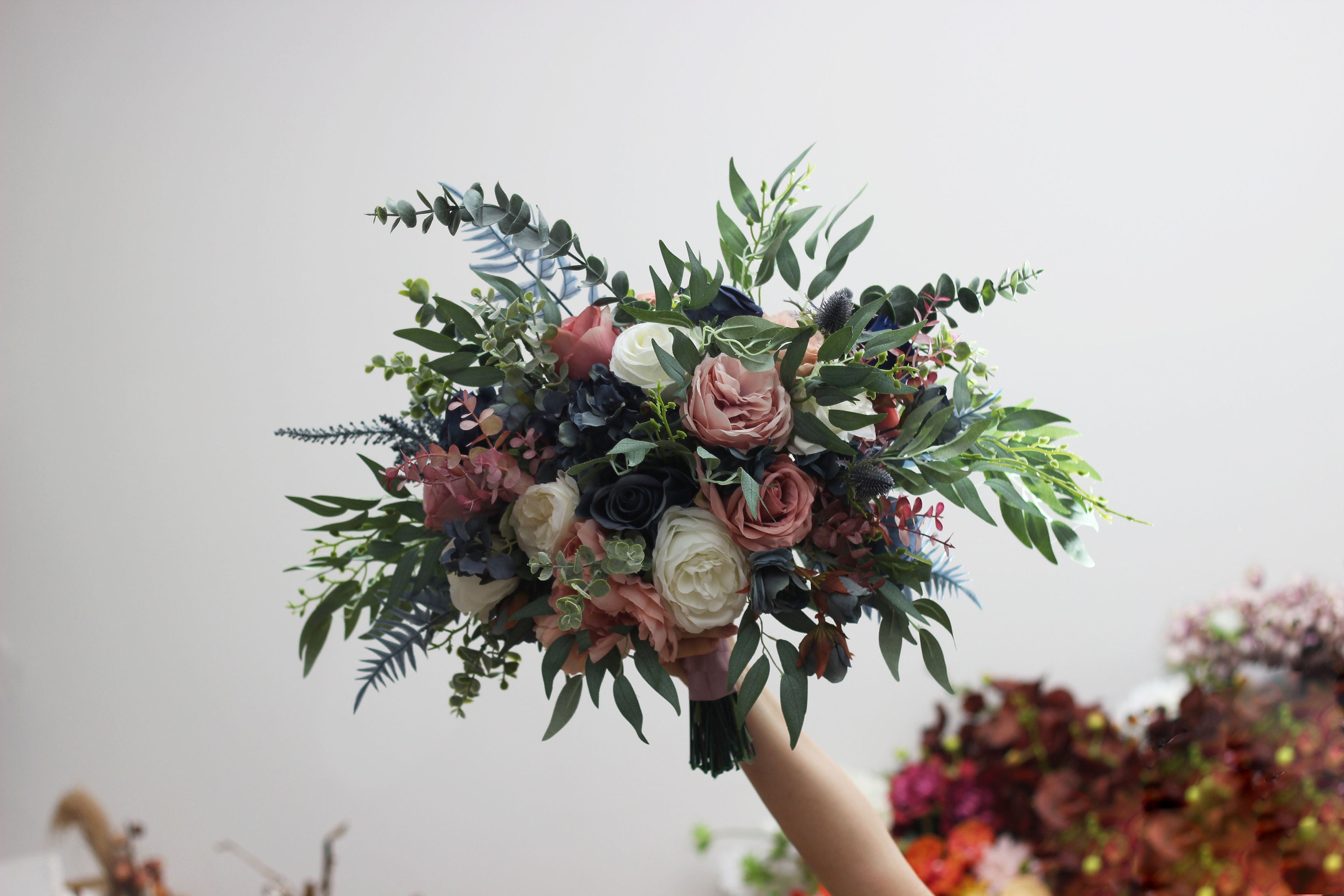 Set of 3 Dusty Rose Mauve Navy Blue Flower Arch Arrangement Wedding ...