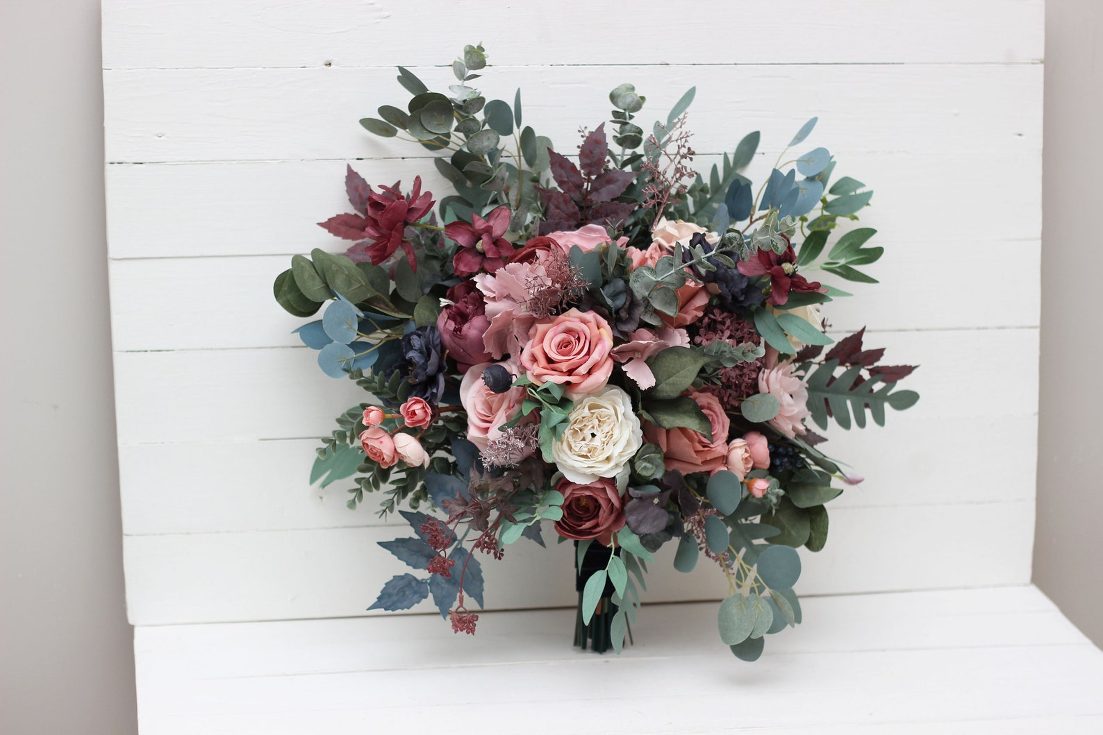 Navy Blue Dusty Rose Mauve Bridal Bouquet Faux Bouquet Wedding - Etsy