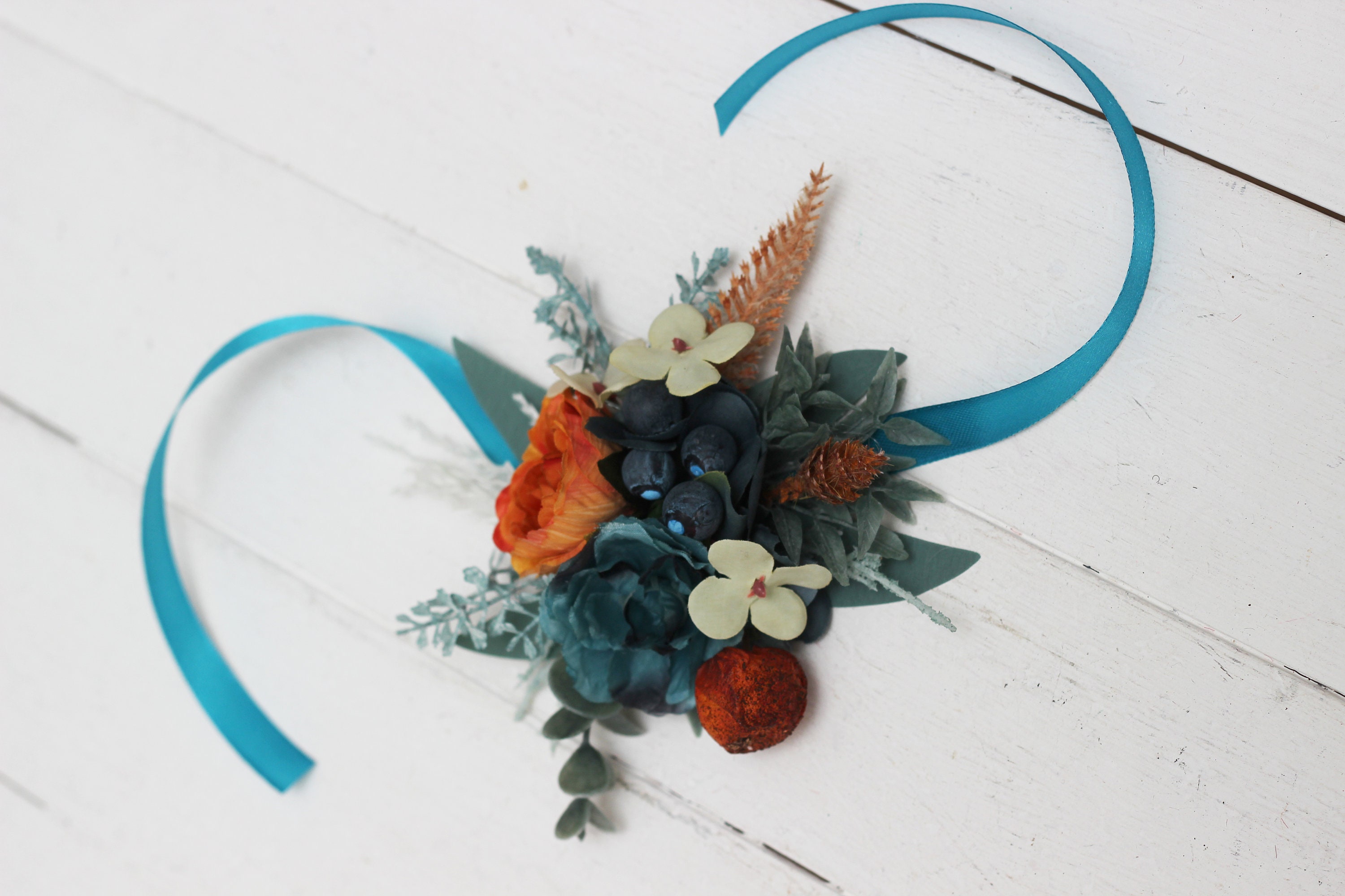 Dark Teal Rust Flowers Navy Blue Orange Accessories | Etsy