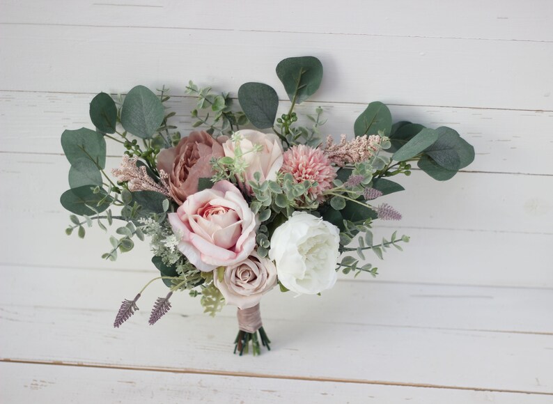 Blush pink beige bridesmaid bouquet Dusty rose flowers Bridal | Etsy