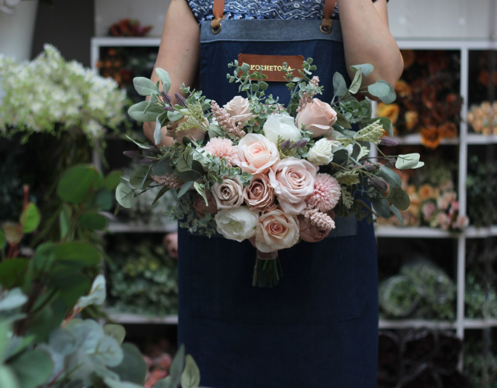 Blush Pink Beige Bridesmaid Bouquet Dusty Rose Flowers Bridal - Etsy