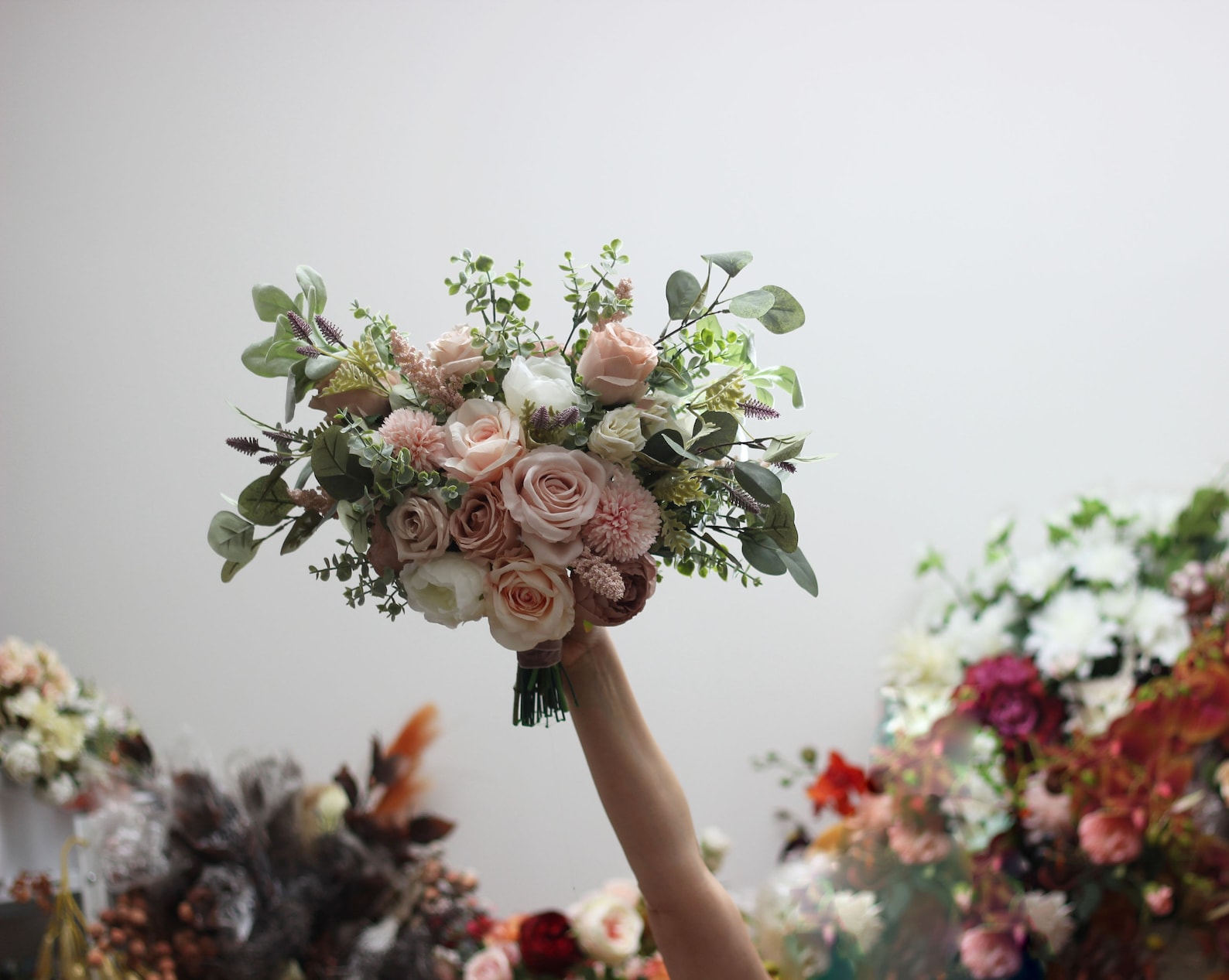 Blush Pink Beige Bridesmaid Bouquet Dusty Rose Flowers Bridal - Etsy