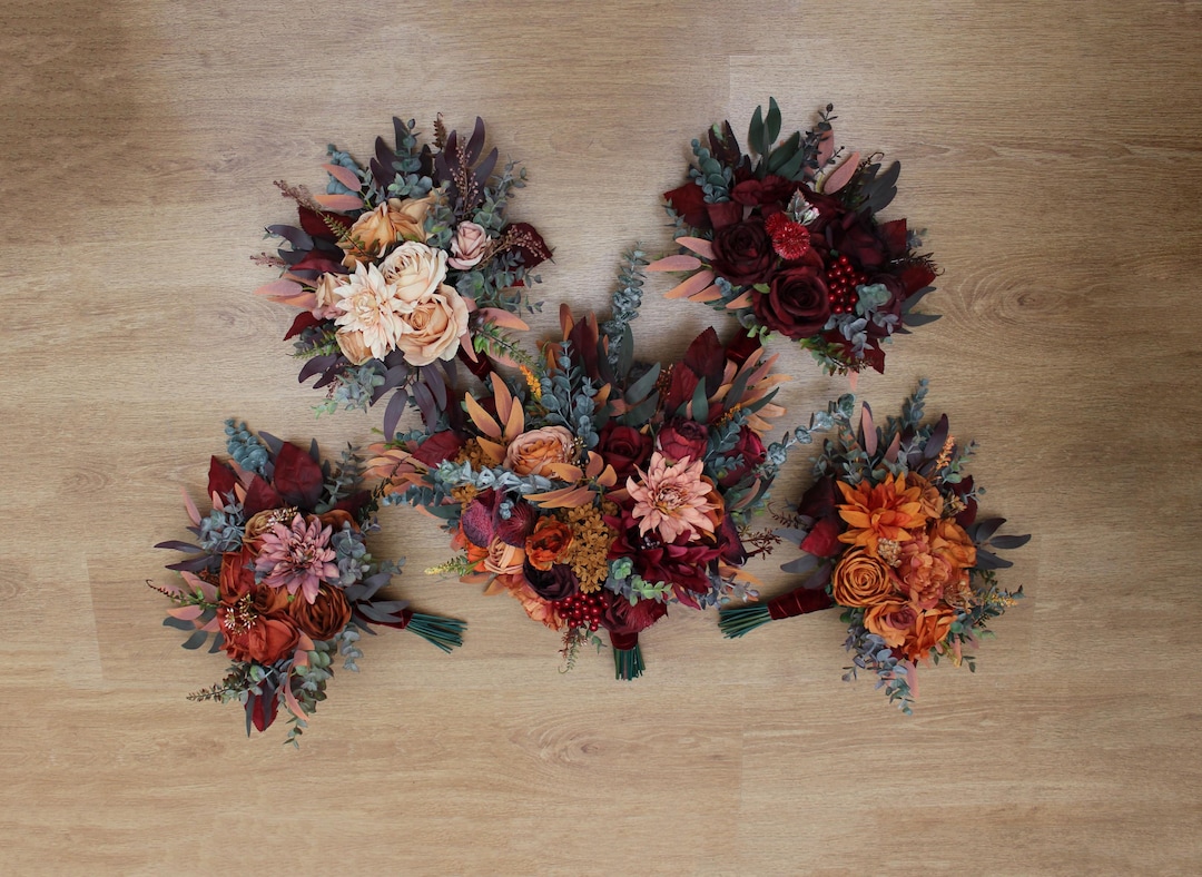 Single Color Bridesmaid Bouquet One Color Flowers Rust Burgundy ...
